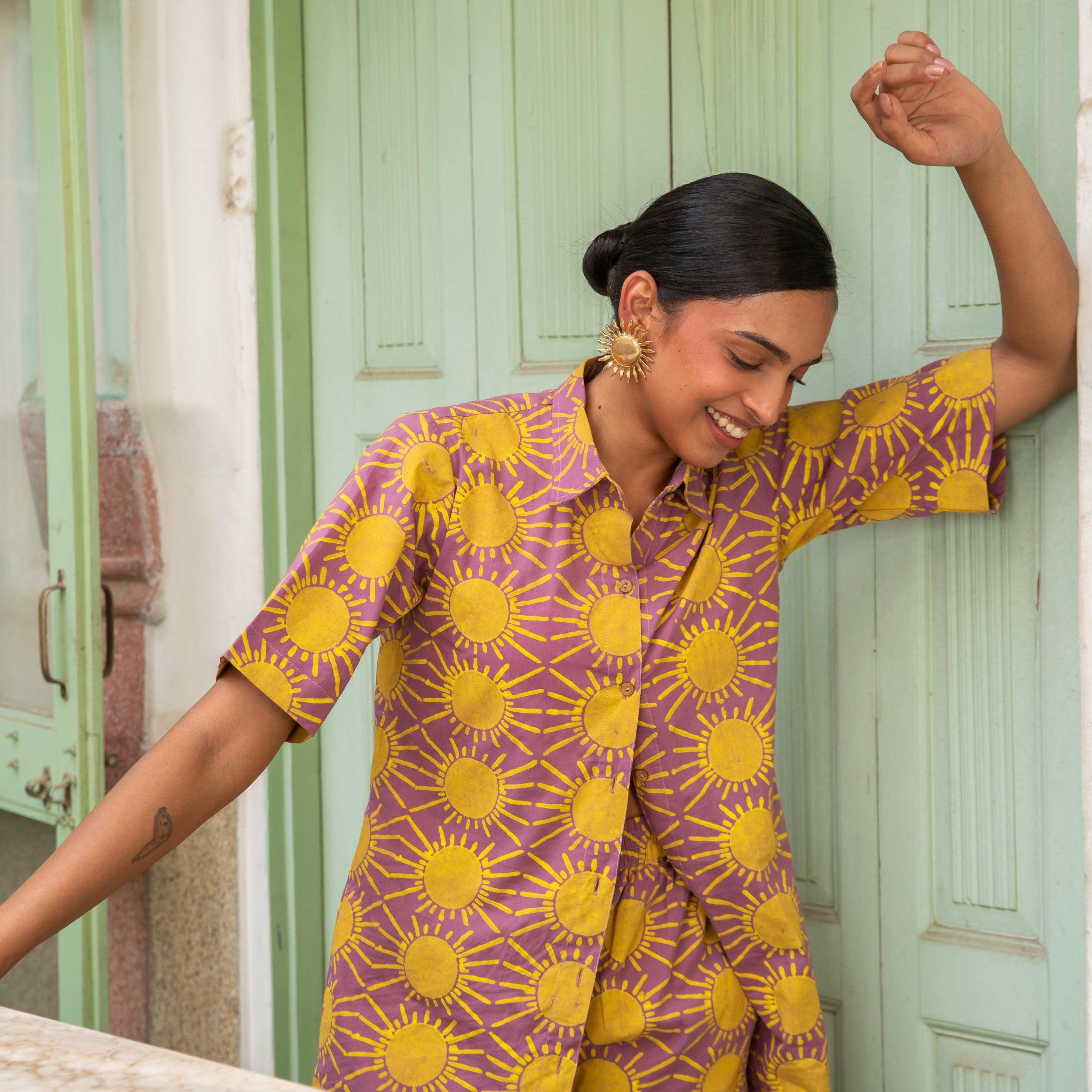 Sun Print Cotton Co-ord Set With Shorts For Women – House of Ekam