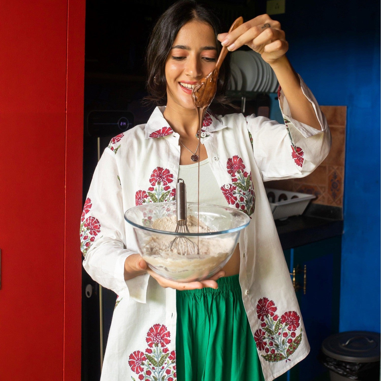 Aafreen Red Poppy White Cotton Shirt For Women – House of Ekam