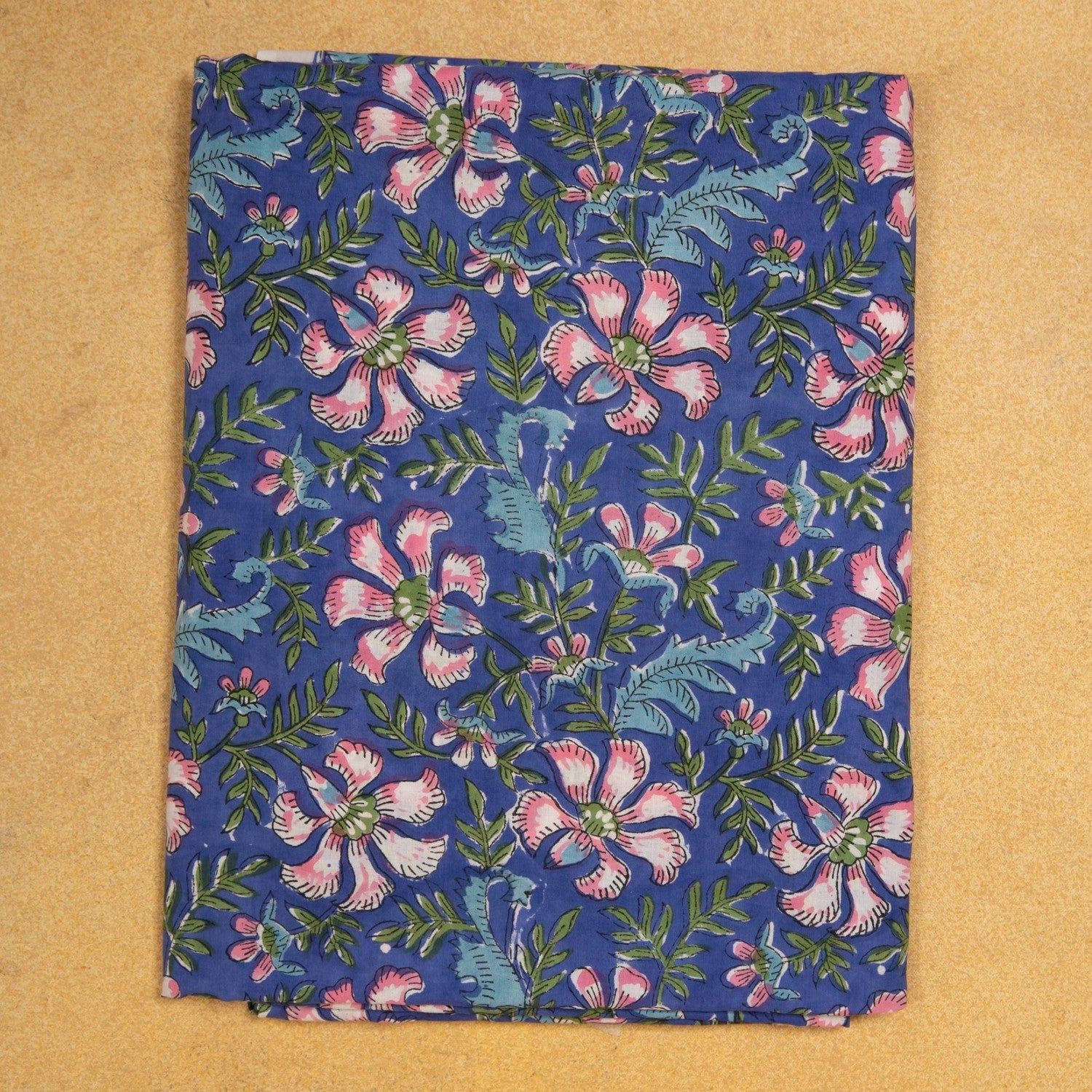 Blue and Pink Flower Jaal Cotton Floral Block Printed Fabric Material ...