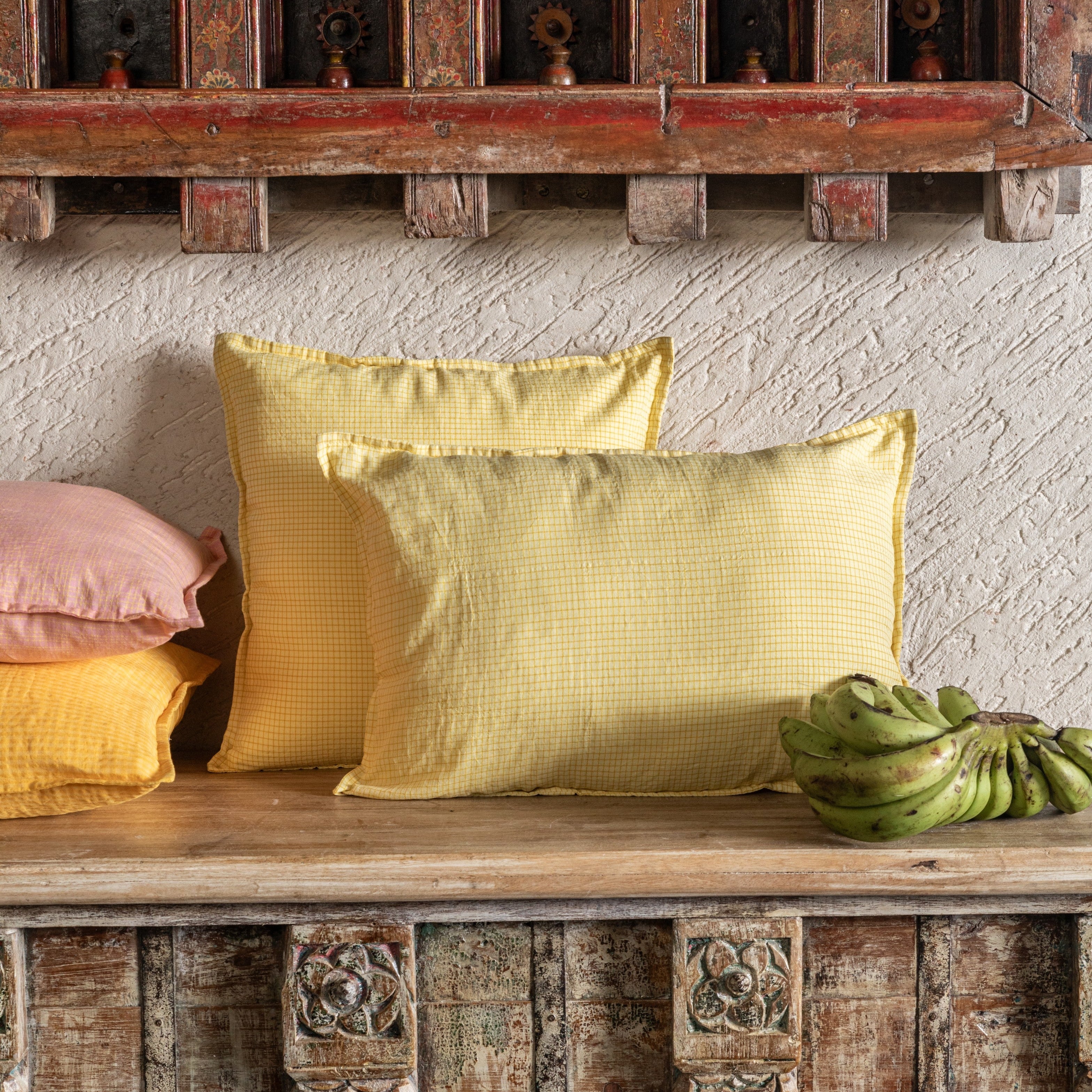 Yellow Checks Handloom Cotton Cushion Cover – House of Ekam