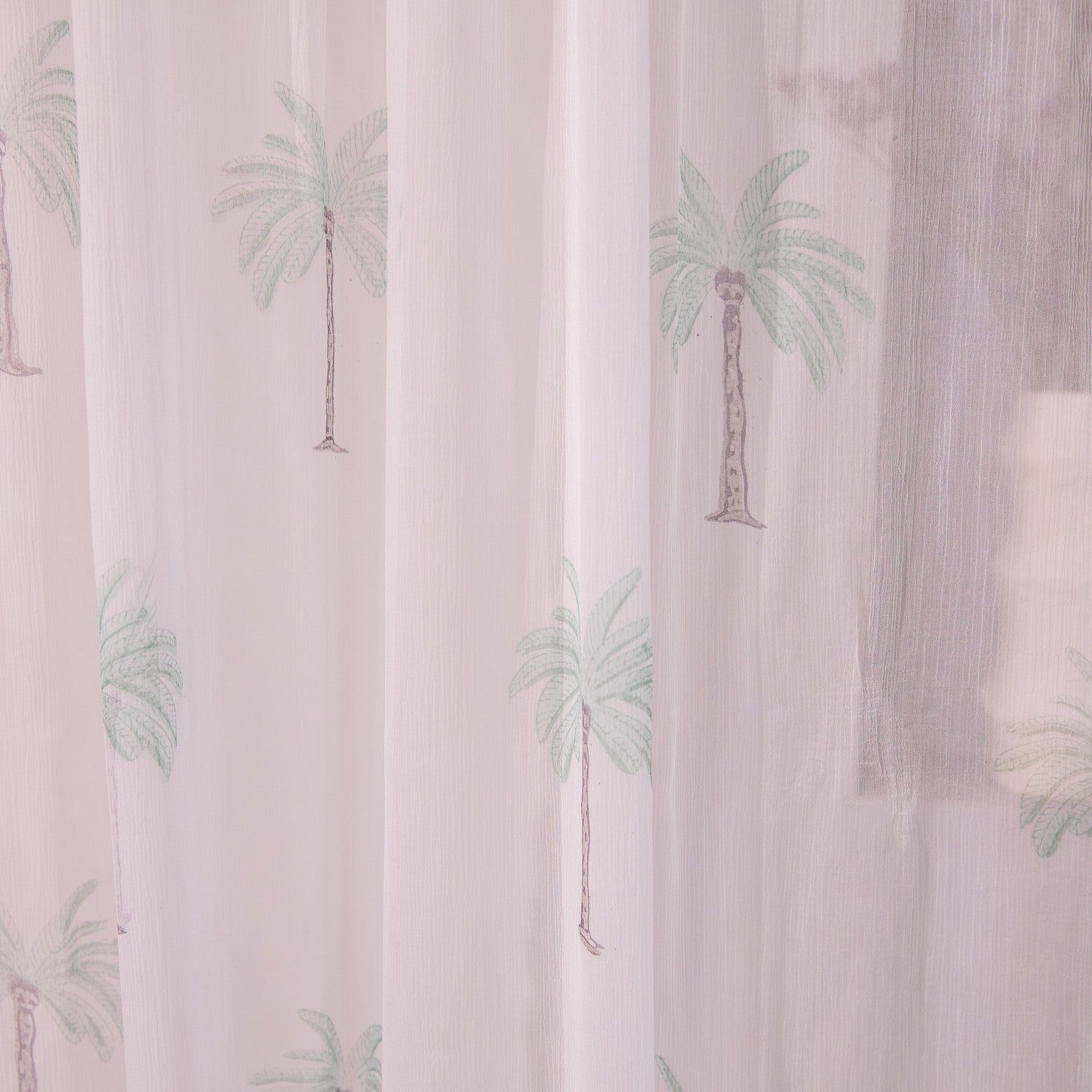 White Palm Hand Block Print Chiffon Sheer Curtain for Doors & Windows ...