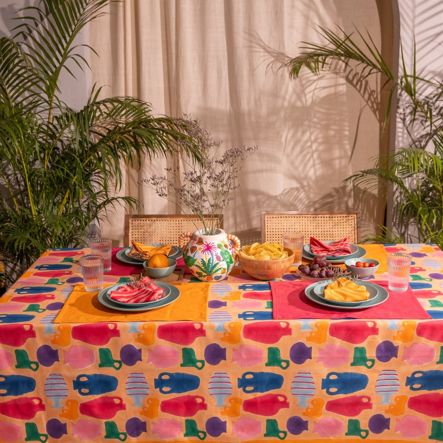 Colorful Pots Cotton Dining Table Linen Set - Table Runners & Mats ...