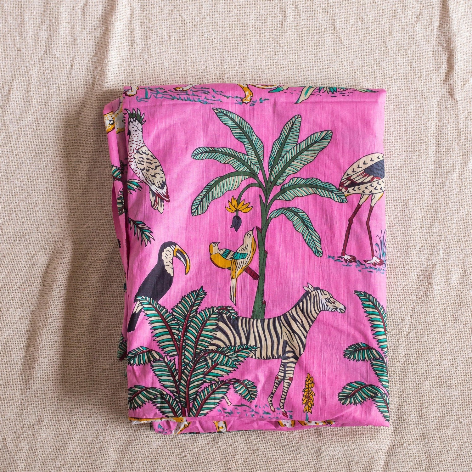 Dark Pink Tropical Safari Cotton Floral Screen Printed Fabric Material ...