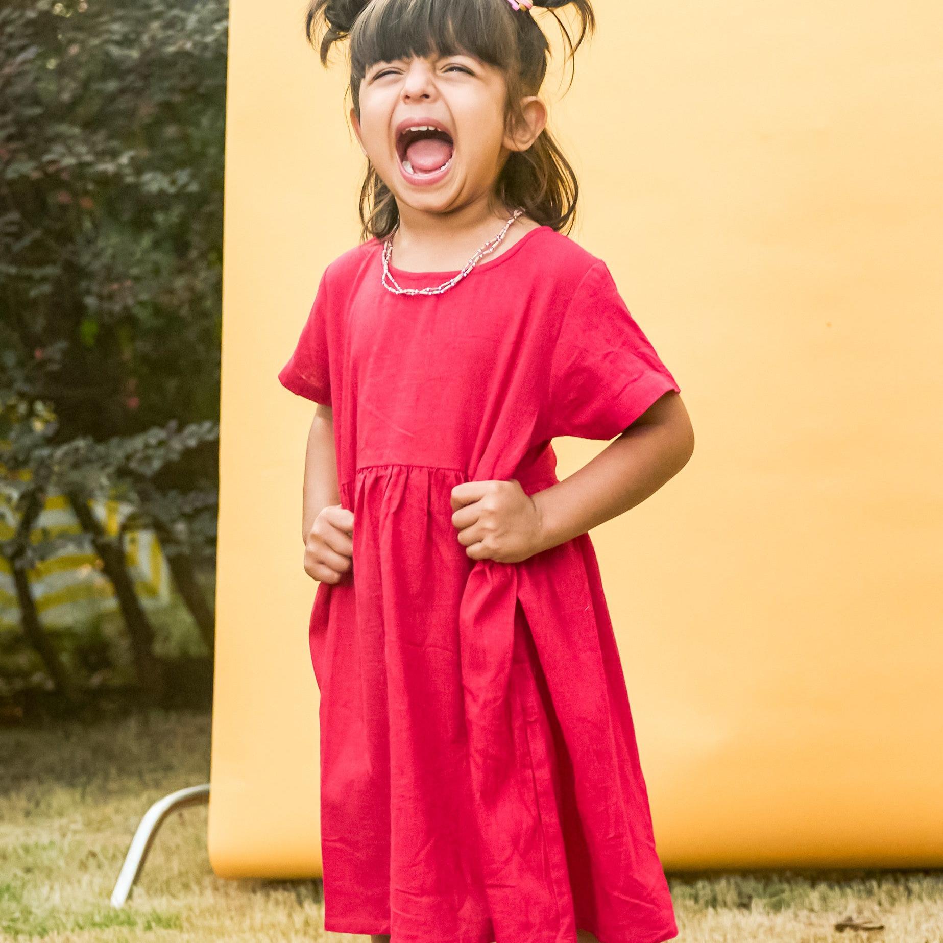 Solid Pink Cotton Girls Dress | Designer Cotton Clothes for Girls ...