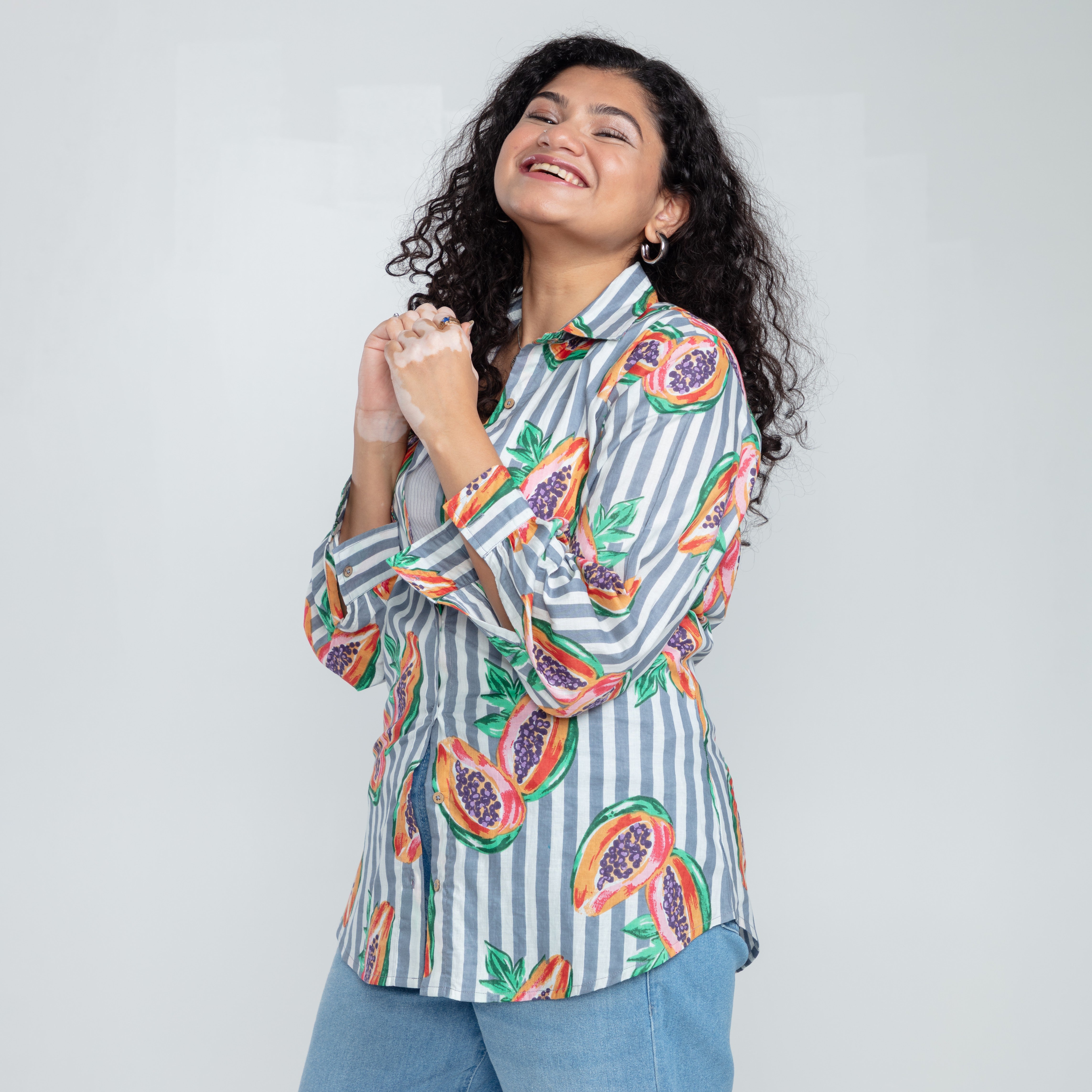 Grey Papaya Print Cotton Shirt For Women – House of Ekam