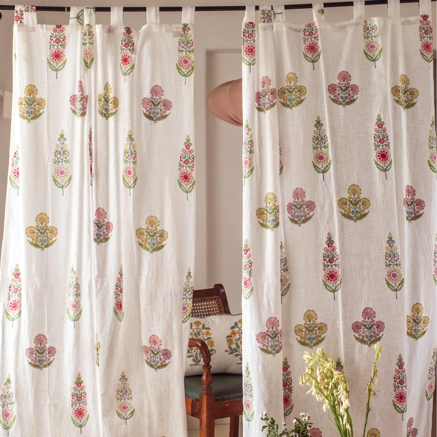 White Guldasta Hand Block Print Cotton Curtain for Doors & Windows ...