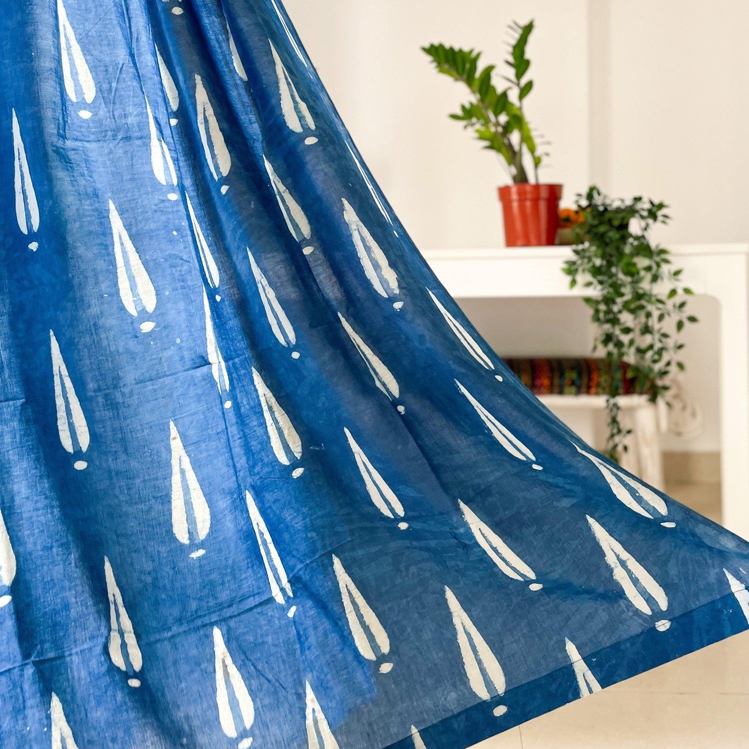 Indigo Tilak Hand Block Print Cotton Curtain for Doors & Windows ...