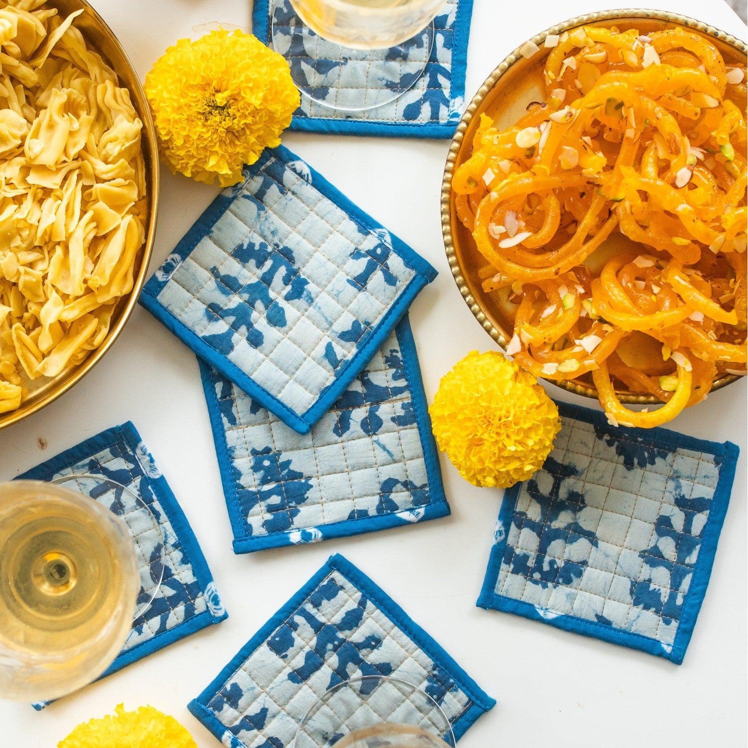 Indigo Twig Fabric Table Coaster Set of 6 – House of Ekam