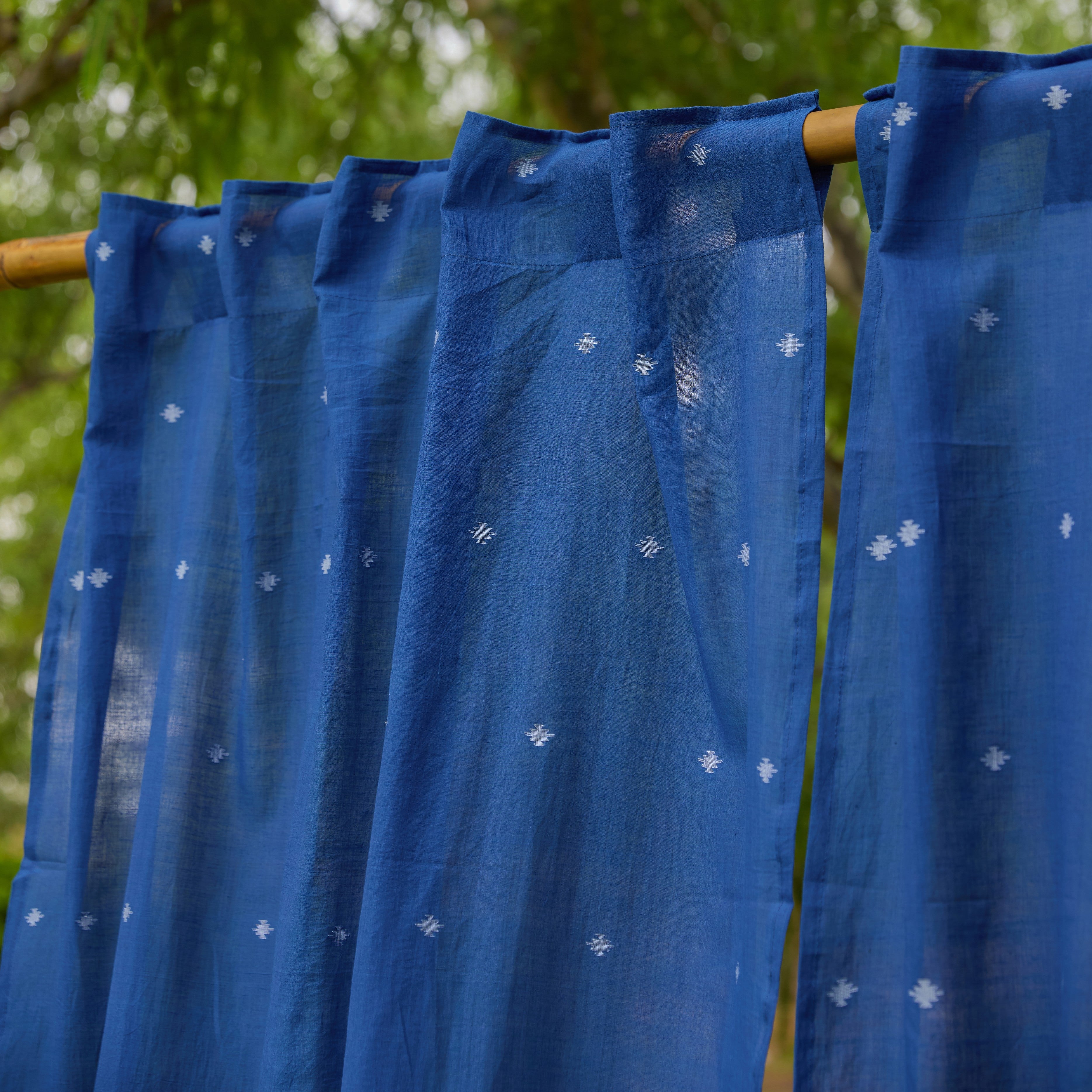 Indigo Neel Cotton Jamdani Sheer Handloom Curtain for Doors & Windows ...