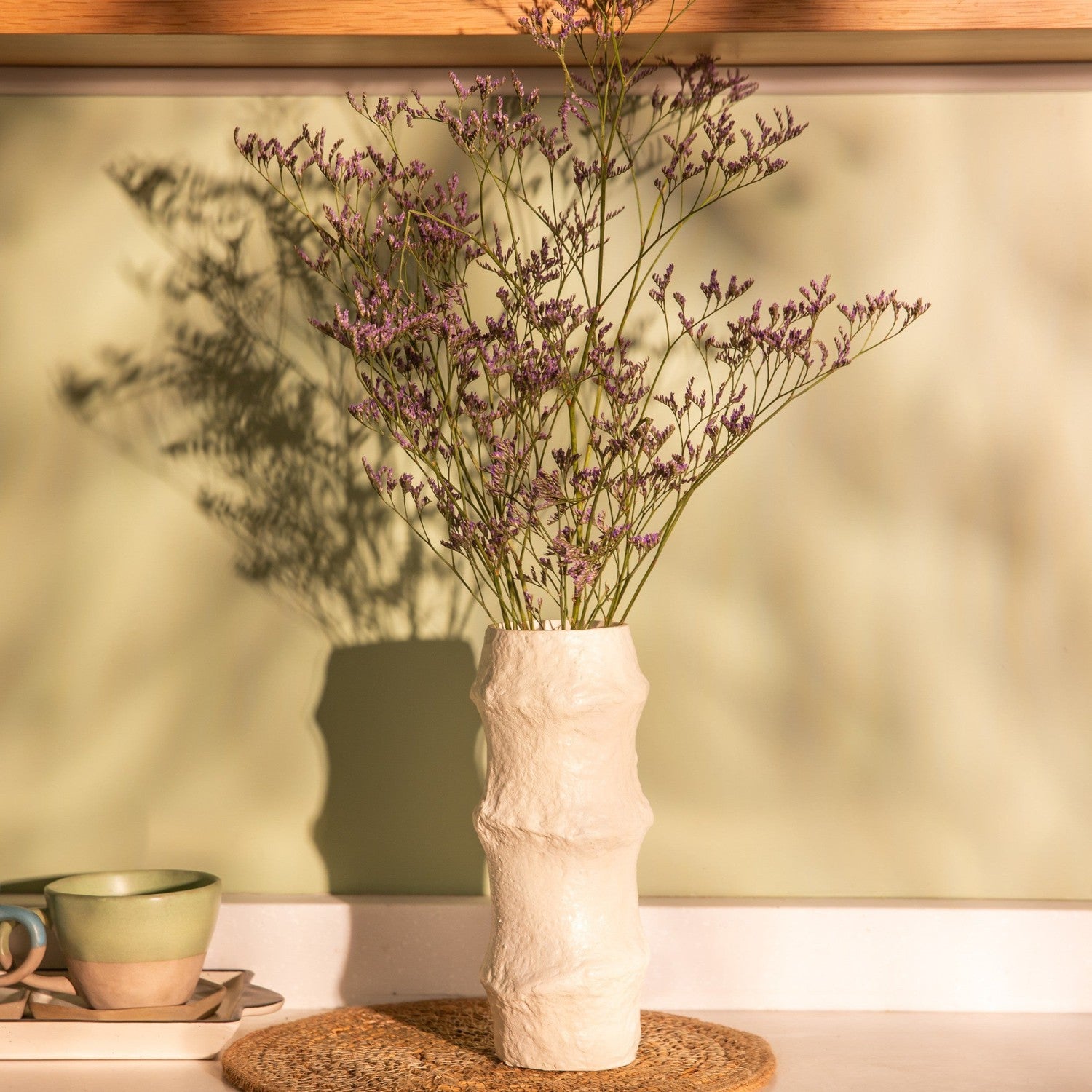 Off White Textured Paper Mache Flower vase for living room – House of Ekam