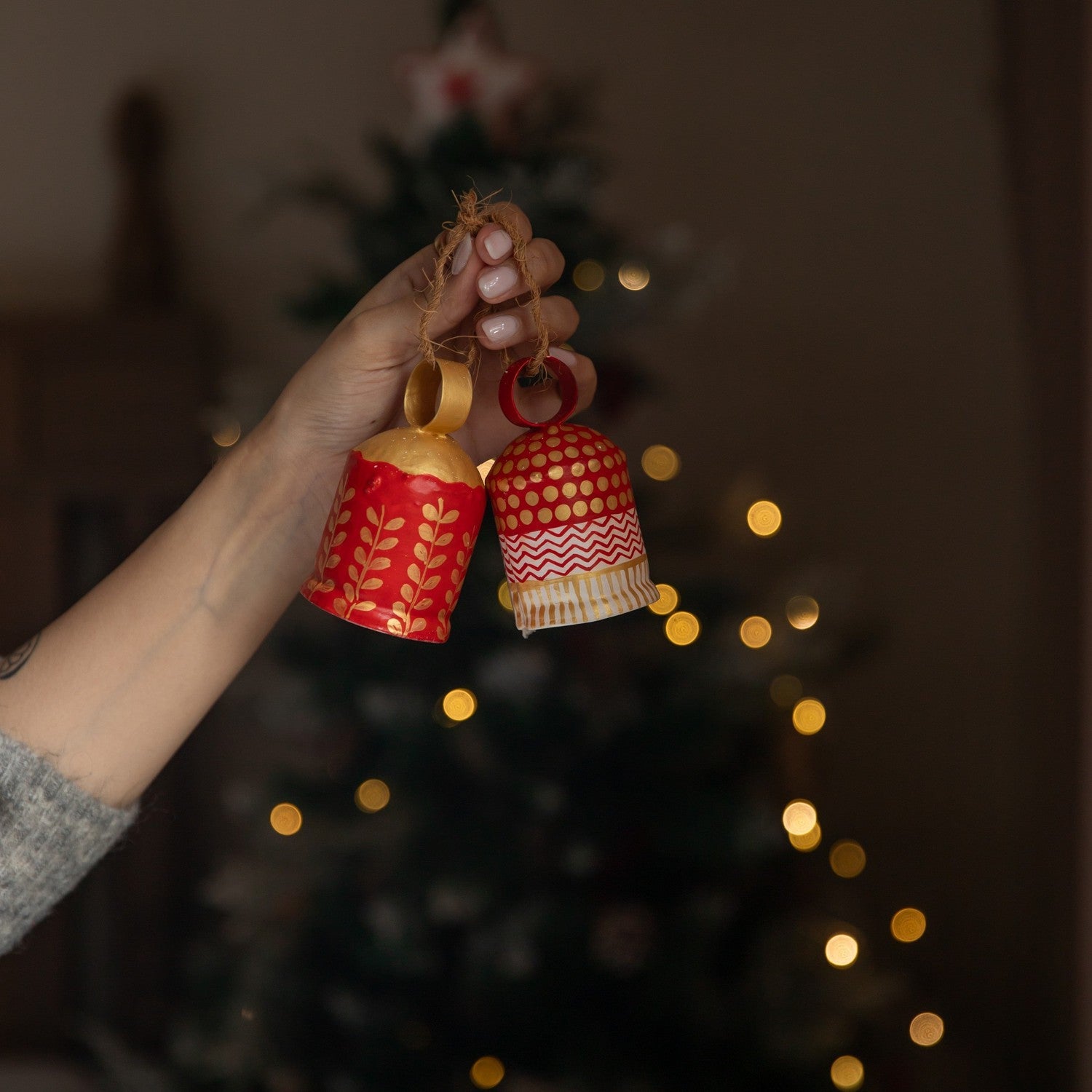 Bells Hand Painted Christmas Ornament - Paper Mache - Red – House of Ekam