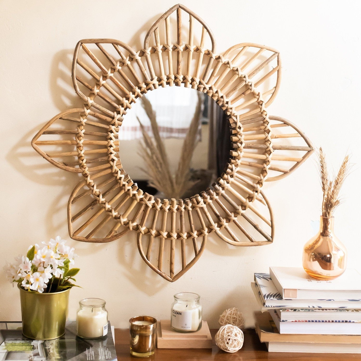 Rattan Sunflower Wall Mirror - Rattan Wall Hanging & Wall Decor – House ...