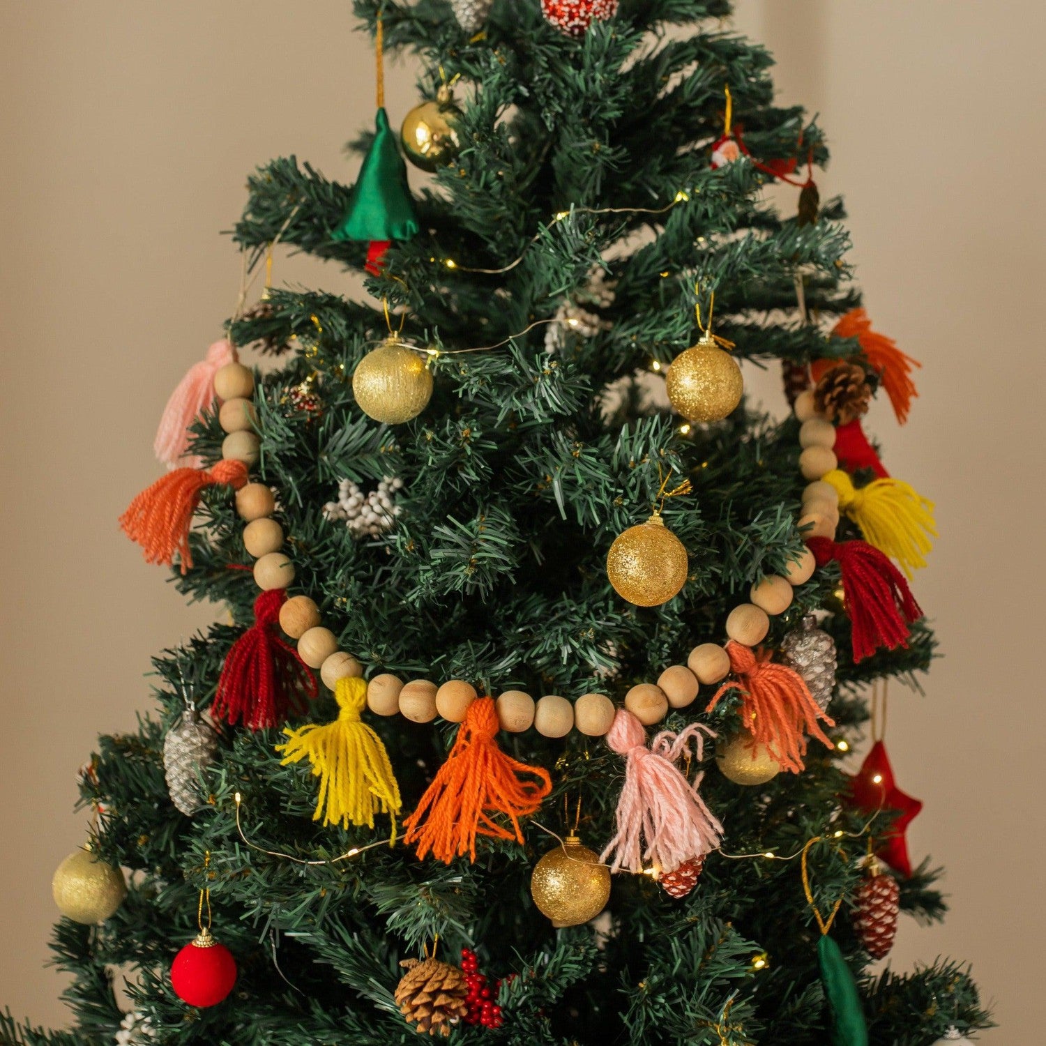 Rustic Wooden & Colorful Wool Tassel Bunting – House of Ekam