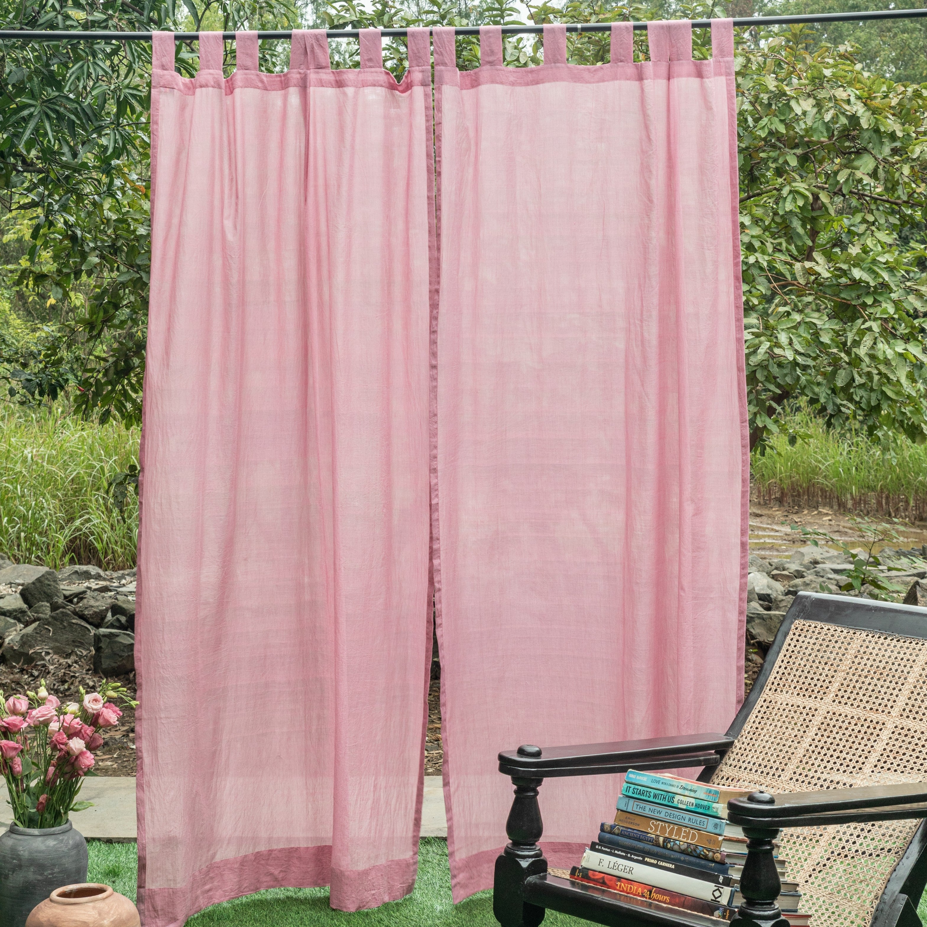 Pink Cotton Venkatgiri Sheer Handloom Curtain for Doors & Windows ...