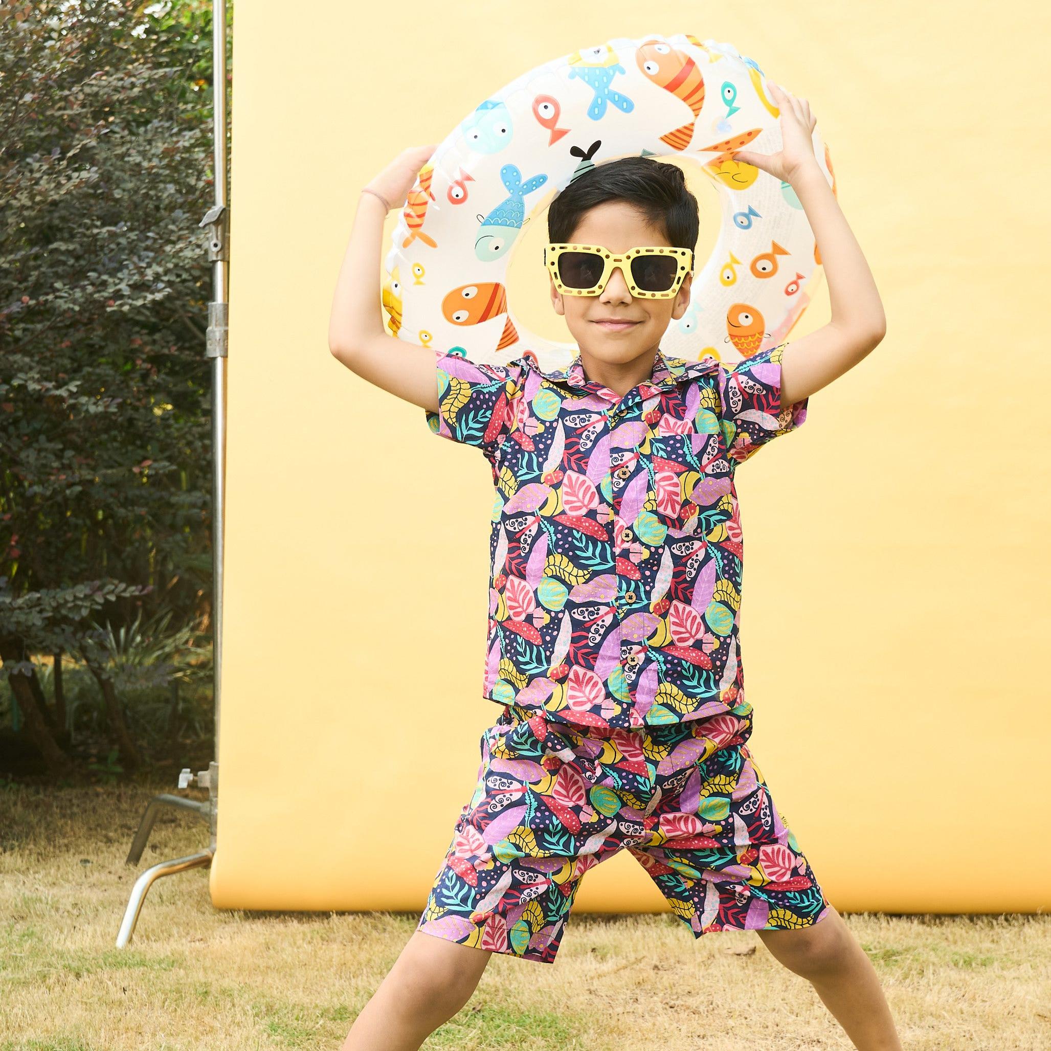 Maximalist Floral Cotton Boys Shirt & Shorts | Designer Cotton Clothes ...