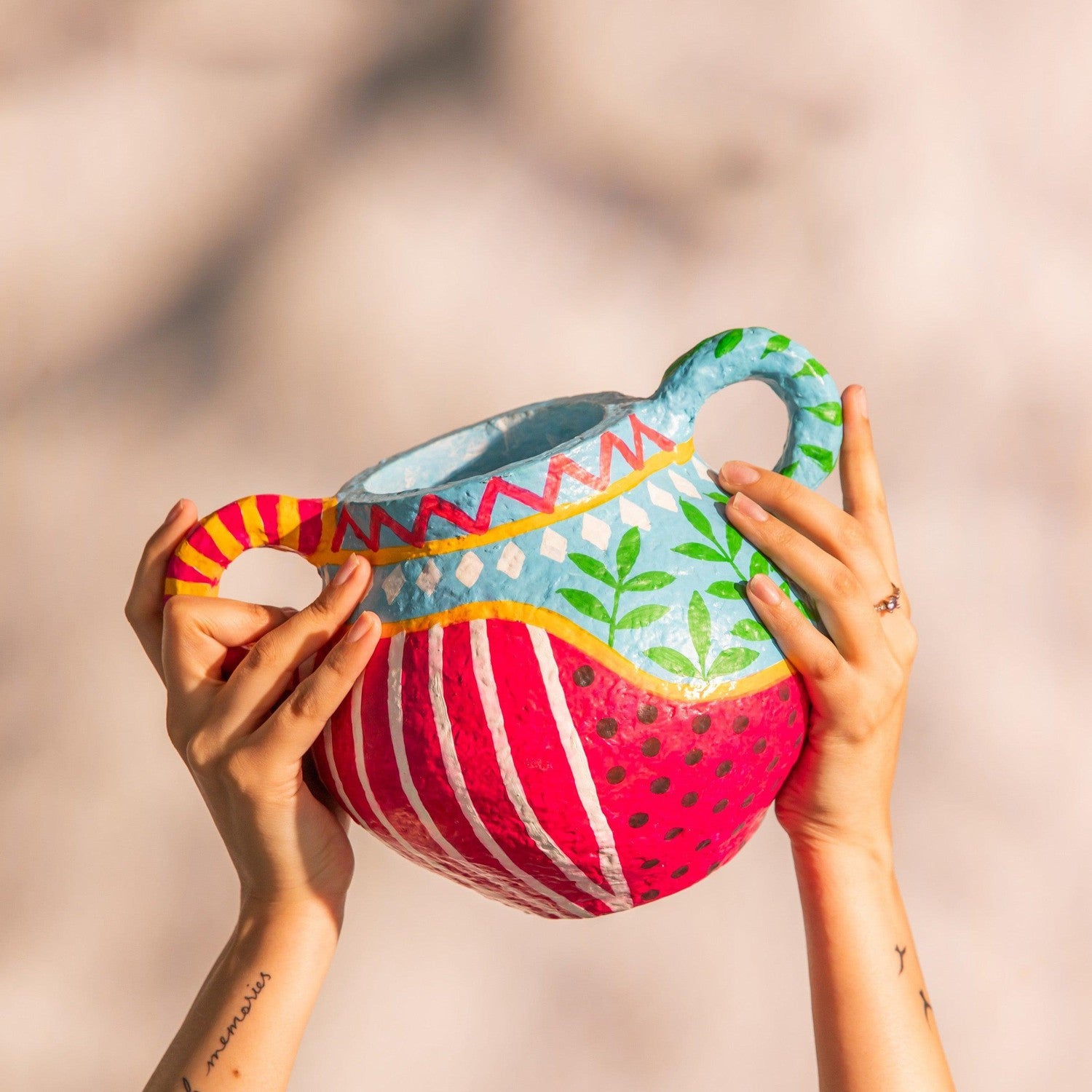 Whimsy Bloom Handpainted Paper Mache Flower vase for living room ...