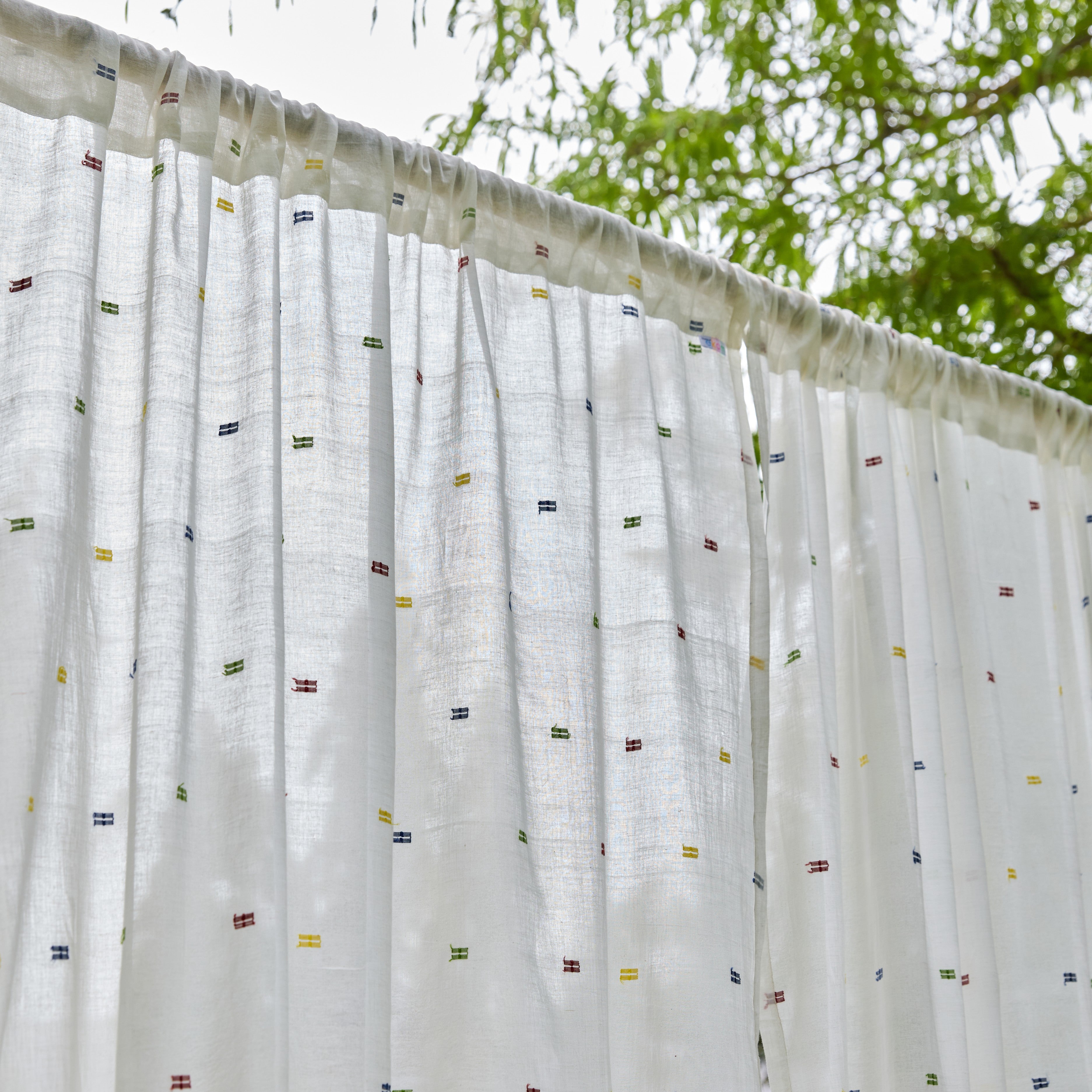 White and Multicolor Cotton Jamdani Sheer Handloom Curtain for Doors ...