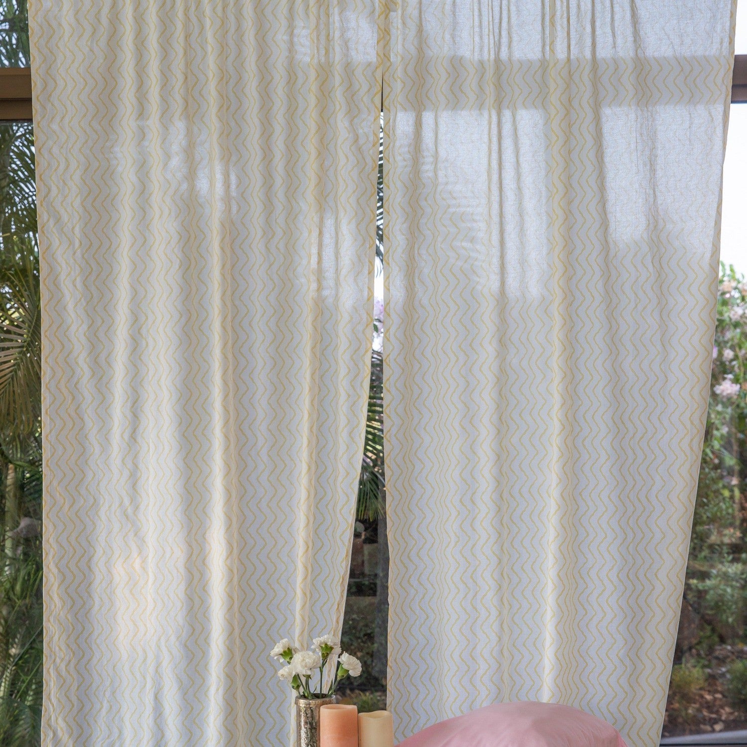 White Chevron Block Print Maheshwari Silk Sheer Curtain for Doors ...