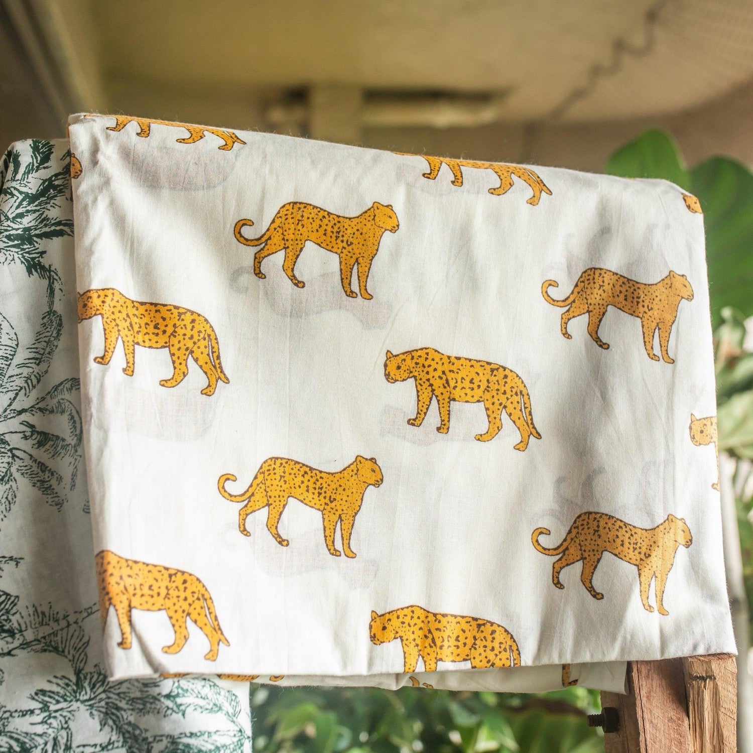Yellow and White Cheetah Cotton Block Printed Fabric Material – House ...